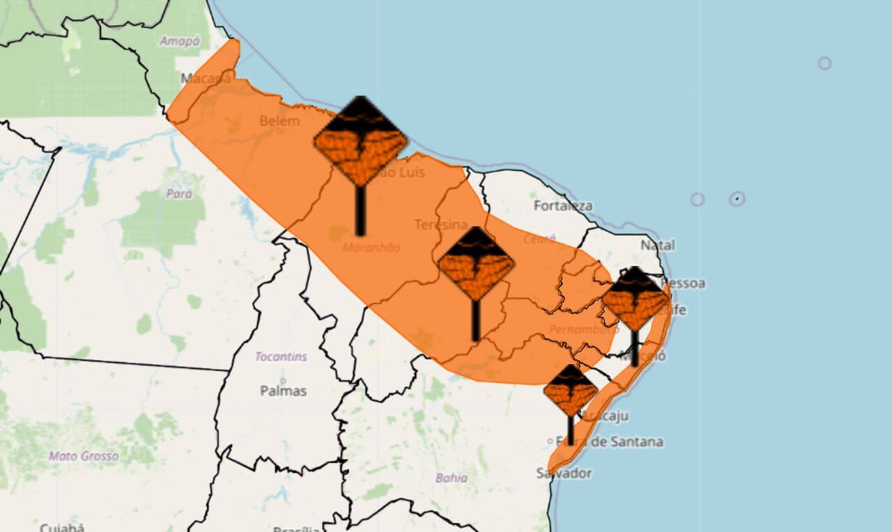 Alerta laranja para chuva intensa, raios e ventania em grande parte da ...