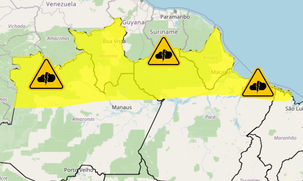 Alerta amarelo para temporais, chuva intensa e raios em grande parte do ...