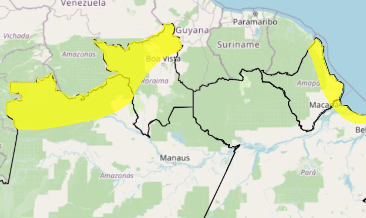 Alerta amarelo para chuva forte e temporais em partes do AM, RR, AP e ...